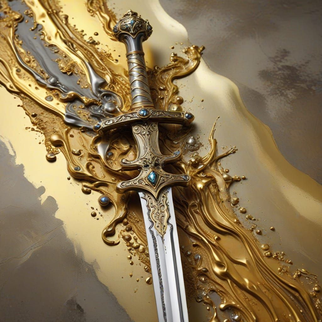 Luxurious Sword with Golden and Silver Inlays in V... - AI Art