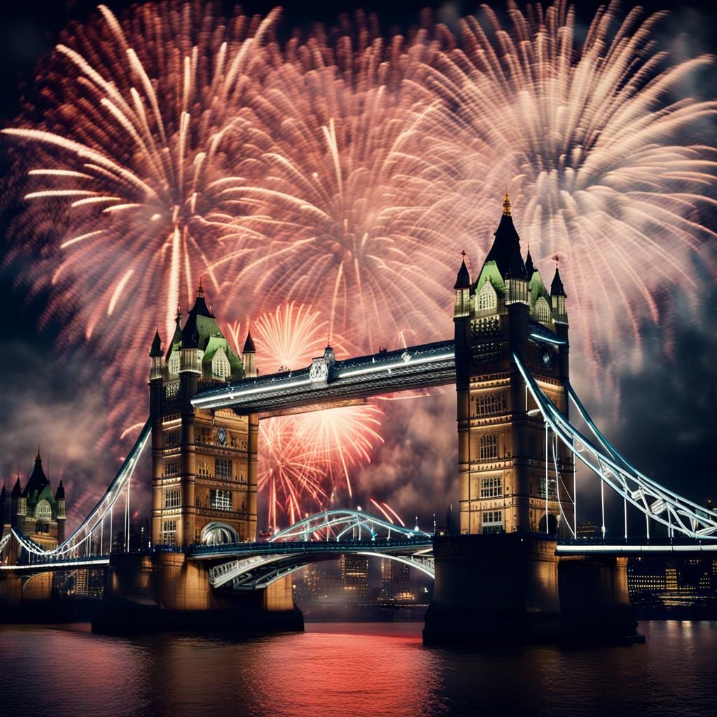 fireworks display from the Tower Bridge - AI Generated Artwork ...