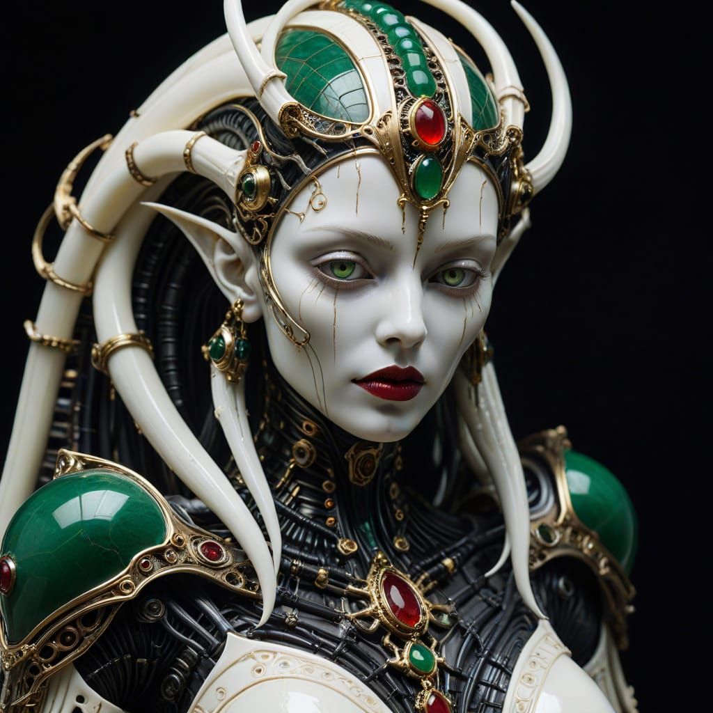 Eldar Queen in Biomechanical Sarcophagus - AI Art