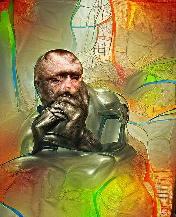 Auguste Rodin;s the thinker, but as a robot head and shoulders portrait ...