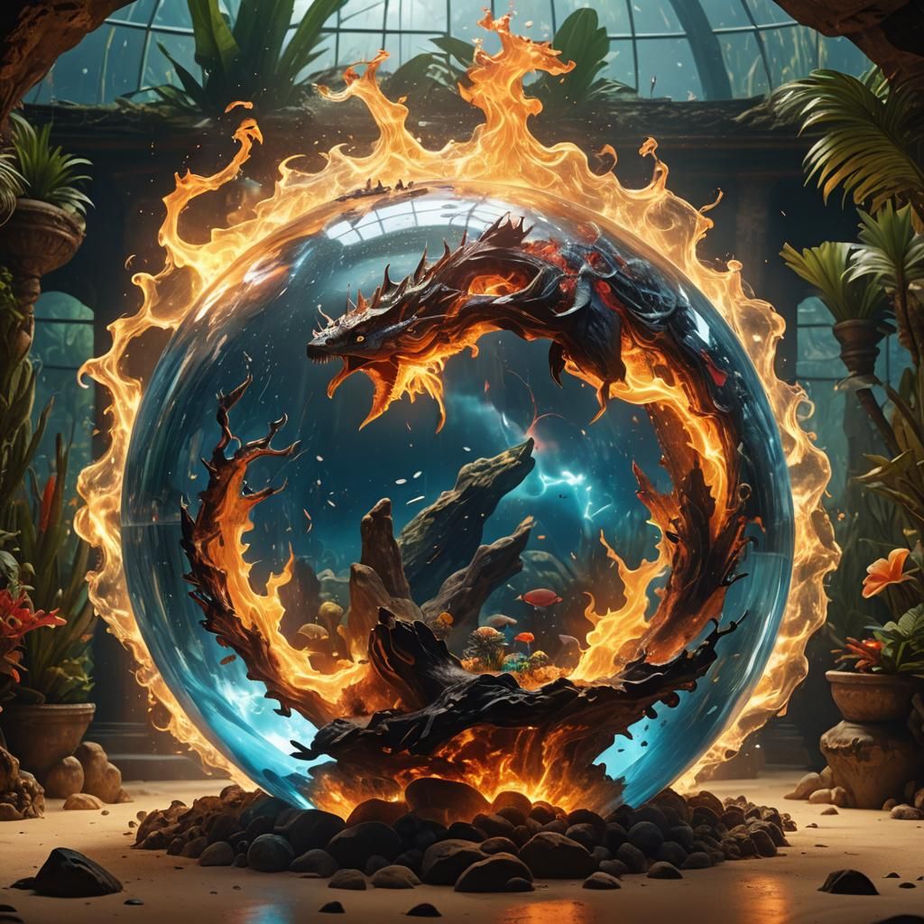 ((A desert of incredible fire and storm inside a glass sphere) inside a ...