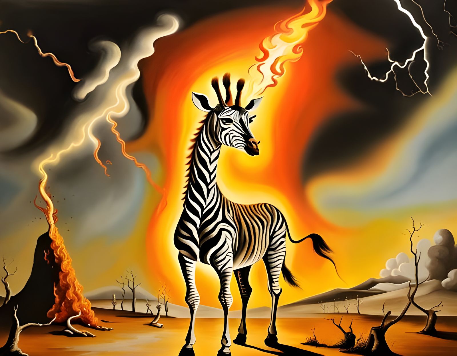 “The Burning Zebra” inspired by Salvador Dalí - AI Generated Artwork - NightCafe Creator