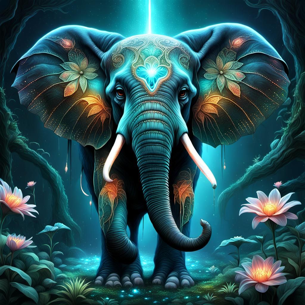 bioluminescent alien elephant - AI Generated Artwork - NightCafe Creator