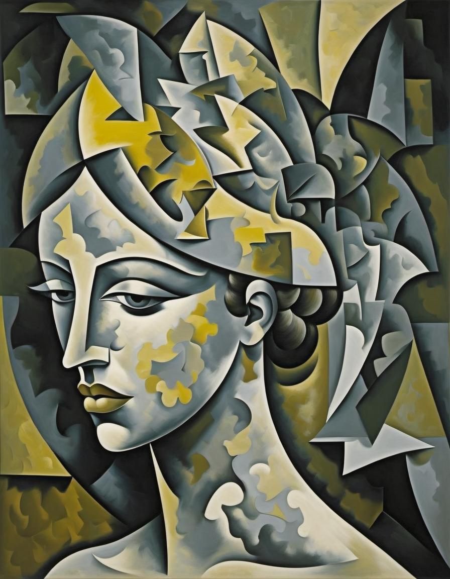 Cubist painting, Dark haired Gaia clad in green - AI Generated Artwork ...