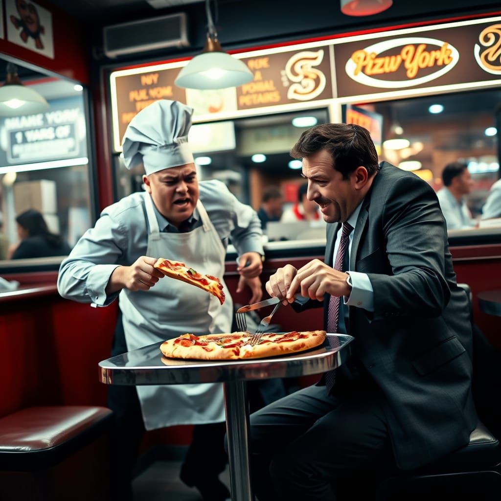 Furious Chef Confronts Pizza-Eating Customer - AI Art