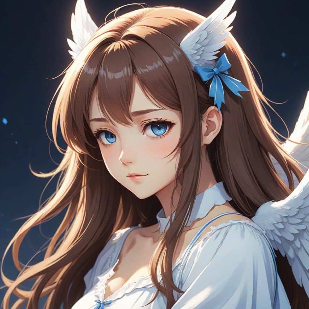 Inanna... - Anime Angel Girl with Dark Angel in Pastel Art