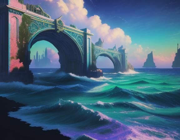 vaporwave seascape Monet inspired detailed matte painting, deep color ...