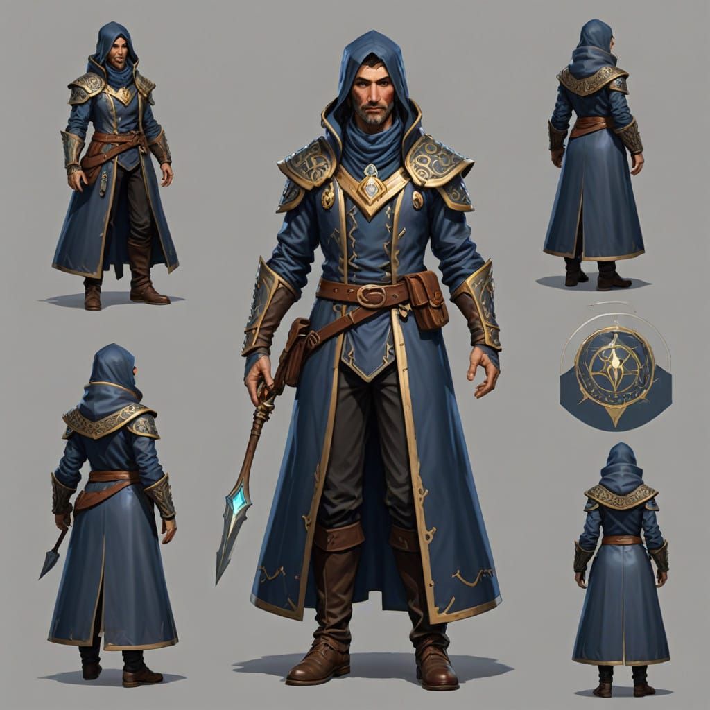 Human Mage, Orthographic View - Ancient Warrior, 3D Rendered