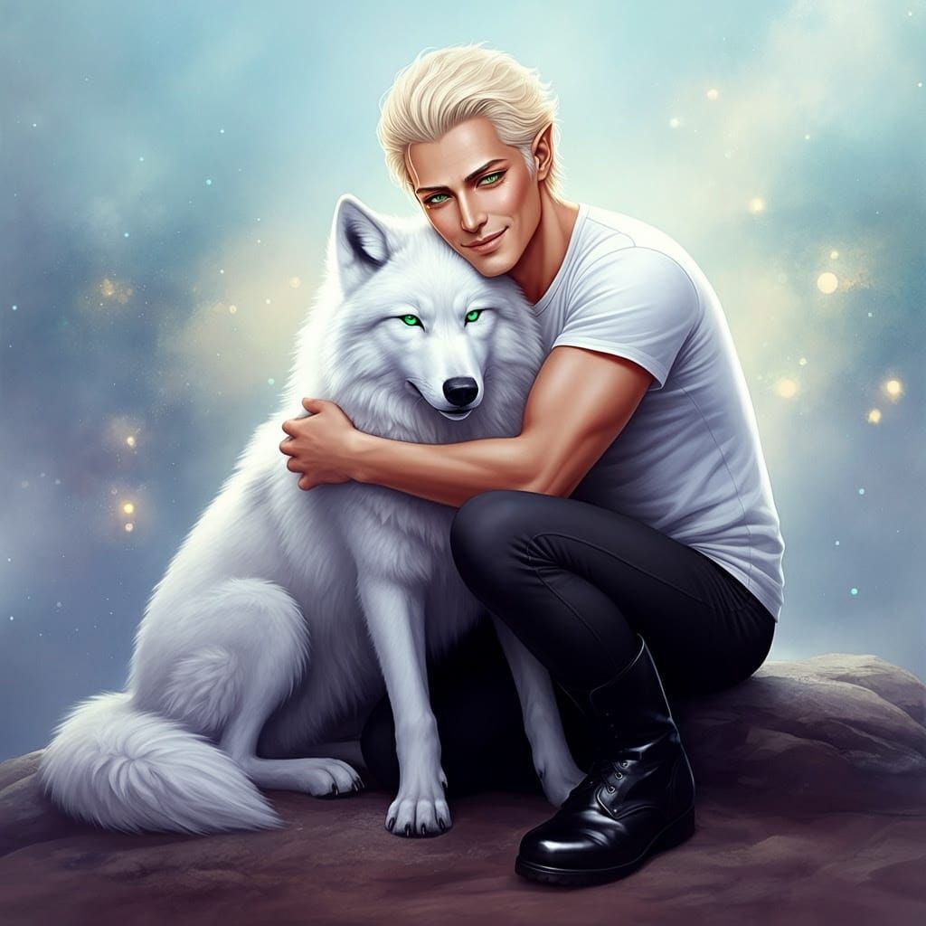 Male elf with a wolf - Male elf with a wolf