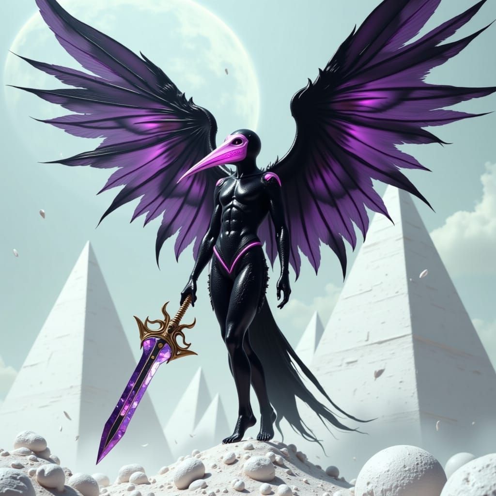 Angelic Deity with Obsidian Wings, in Ethereal Sty... - AI Art
