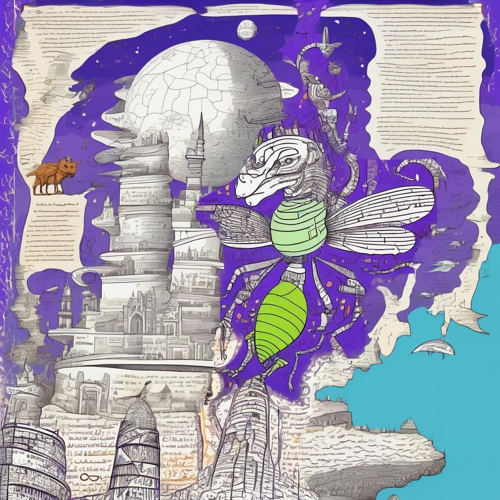 A tower of middle-east style in a surreal landscape with levitating ...