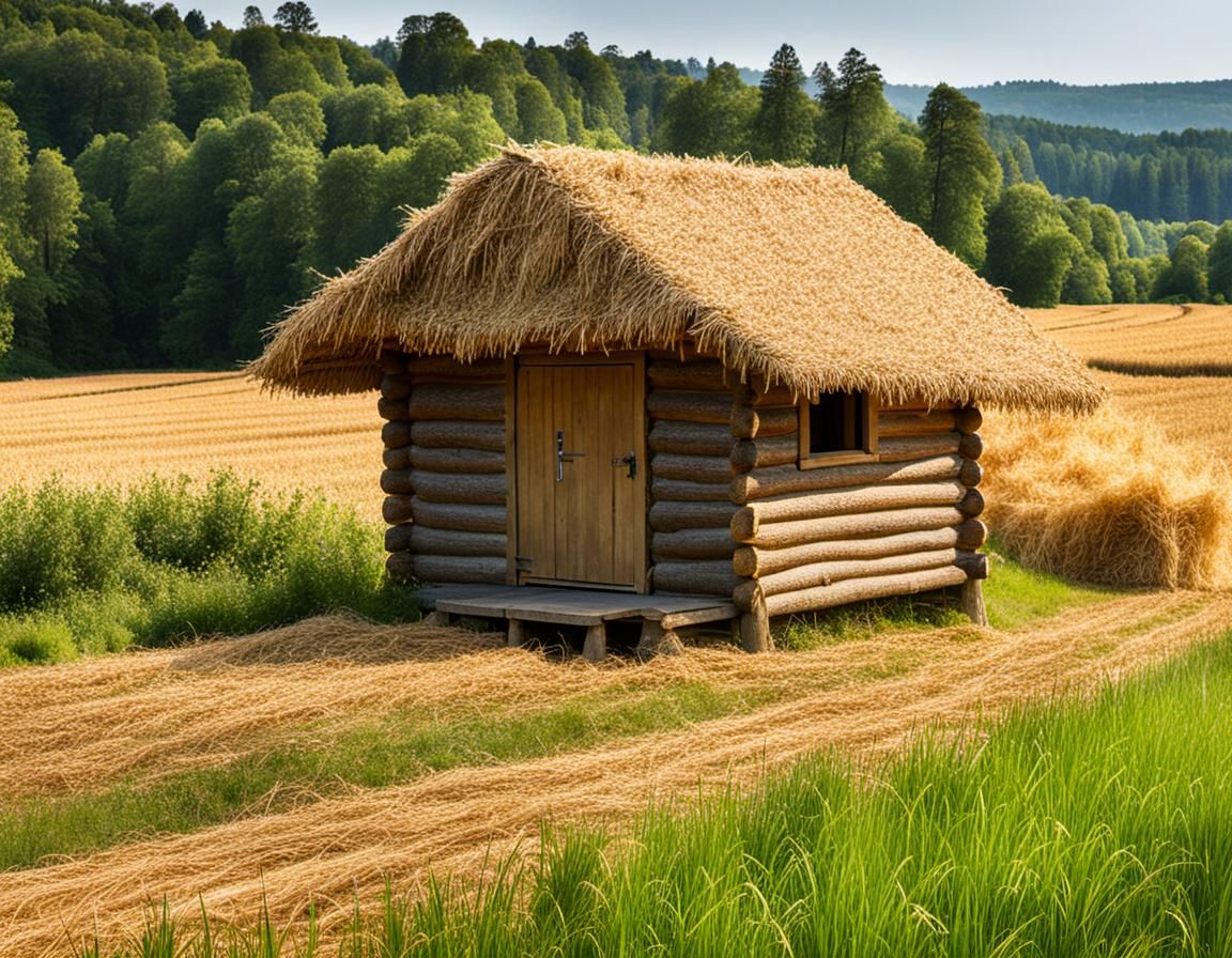 Log hut in the field - AI Generated Artwork - NightCafe Creator