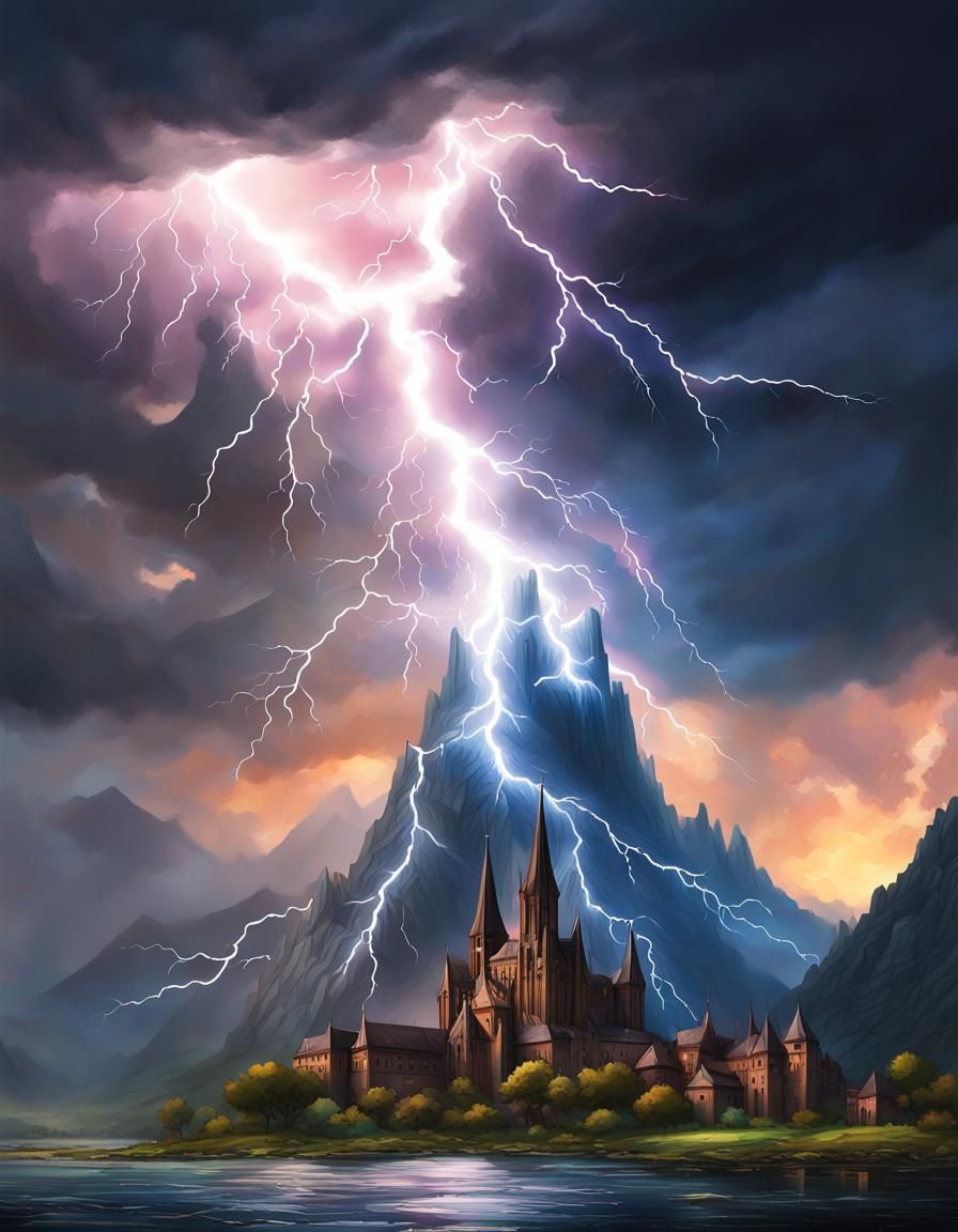 lightning strike splitting an image down the middle, beautiful nature ...