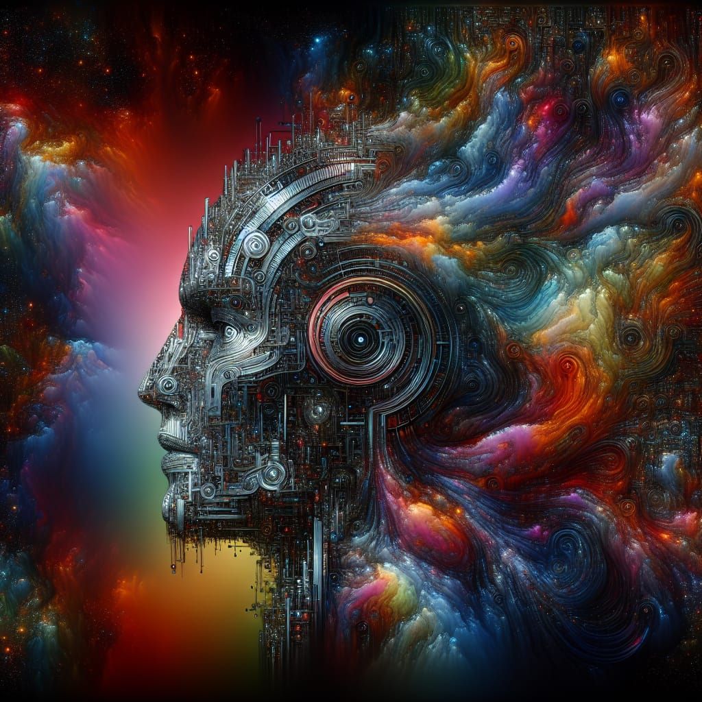 Cyborg Psychedelic Fantasy in Vibrant Darkness - AI Art