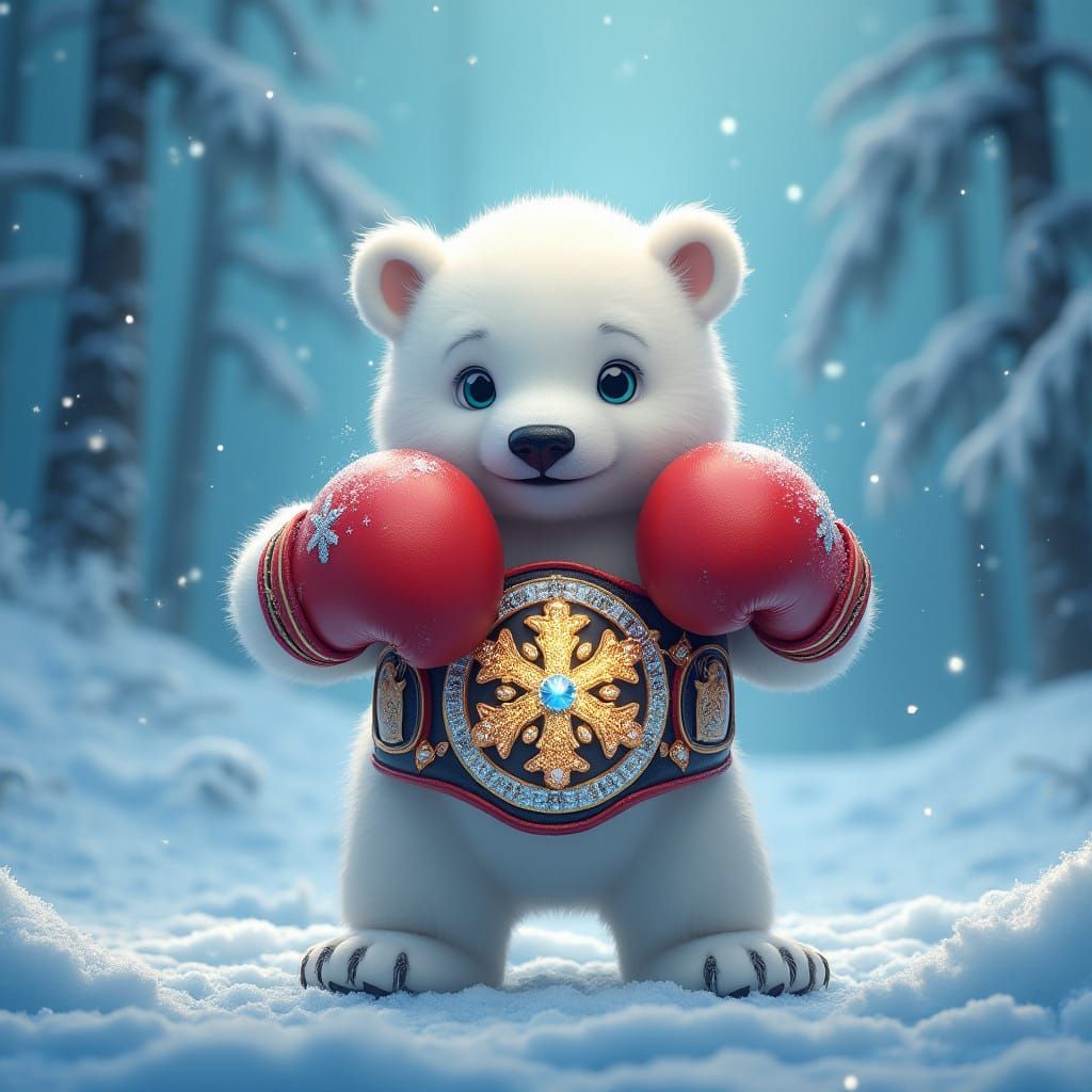The Arctic Champ - Polar Bear Boxing Champion in Icy Concept...
