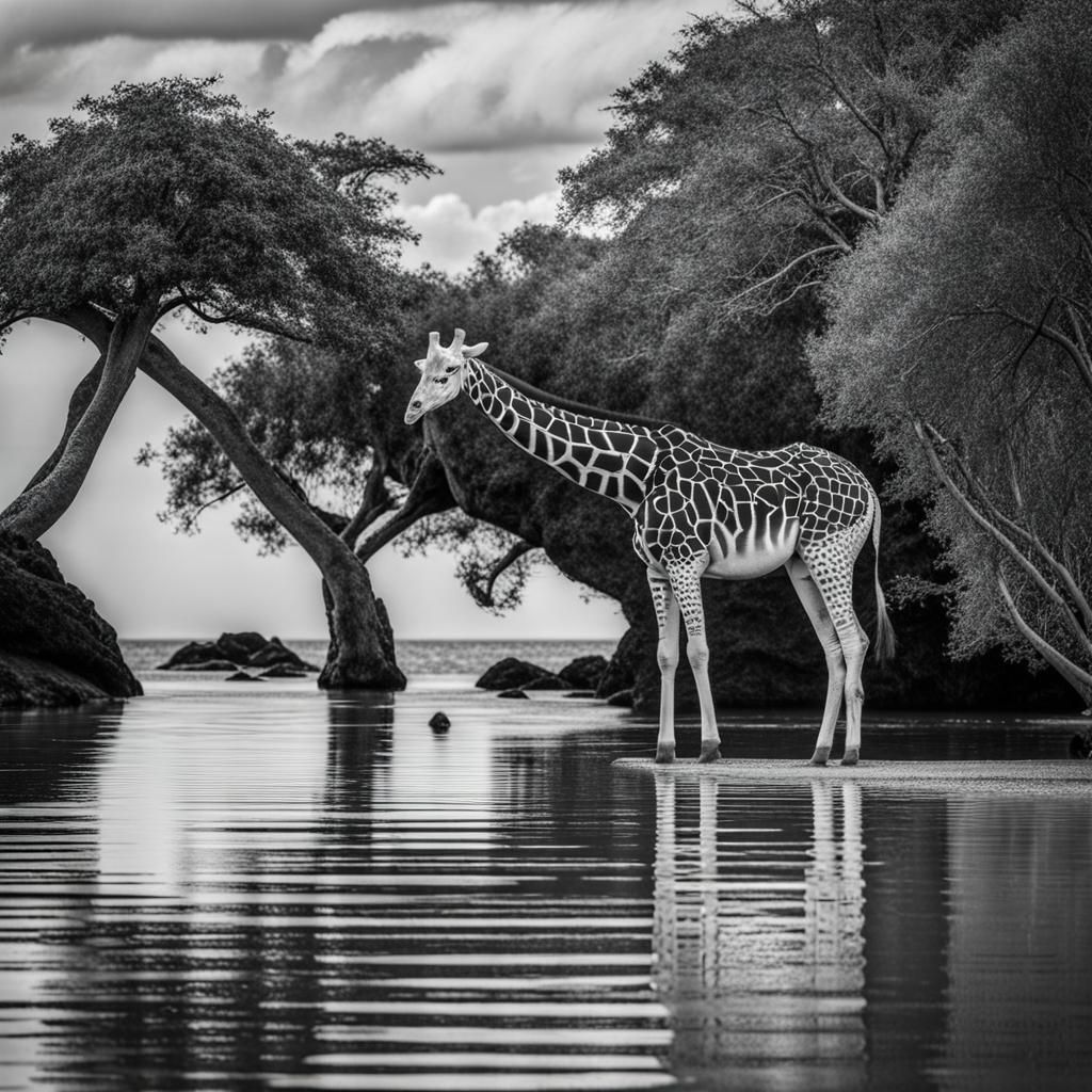Colorful Island Oasis photograph. Black and white striped giraffes ...