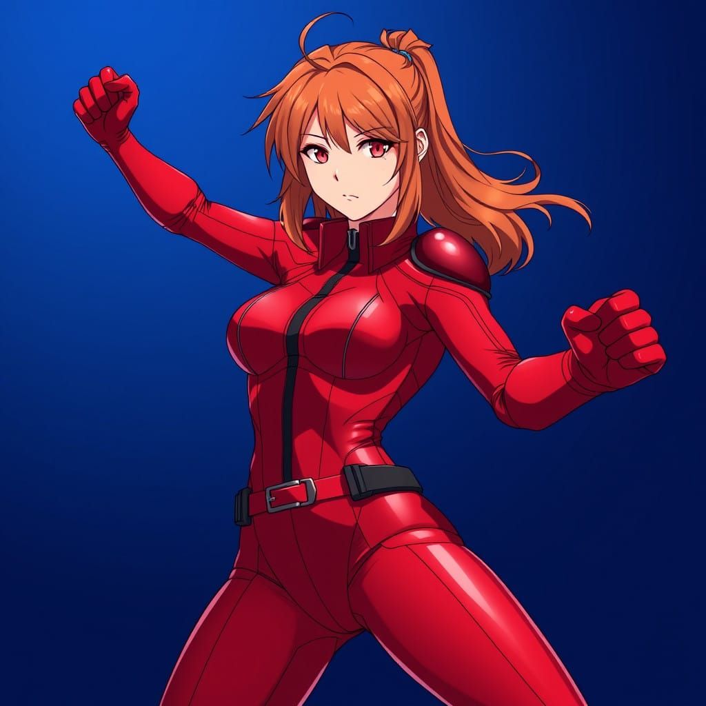 Asuka Langley Soryu in Vibrant Red Plugsuit, Anime... - AI Art