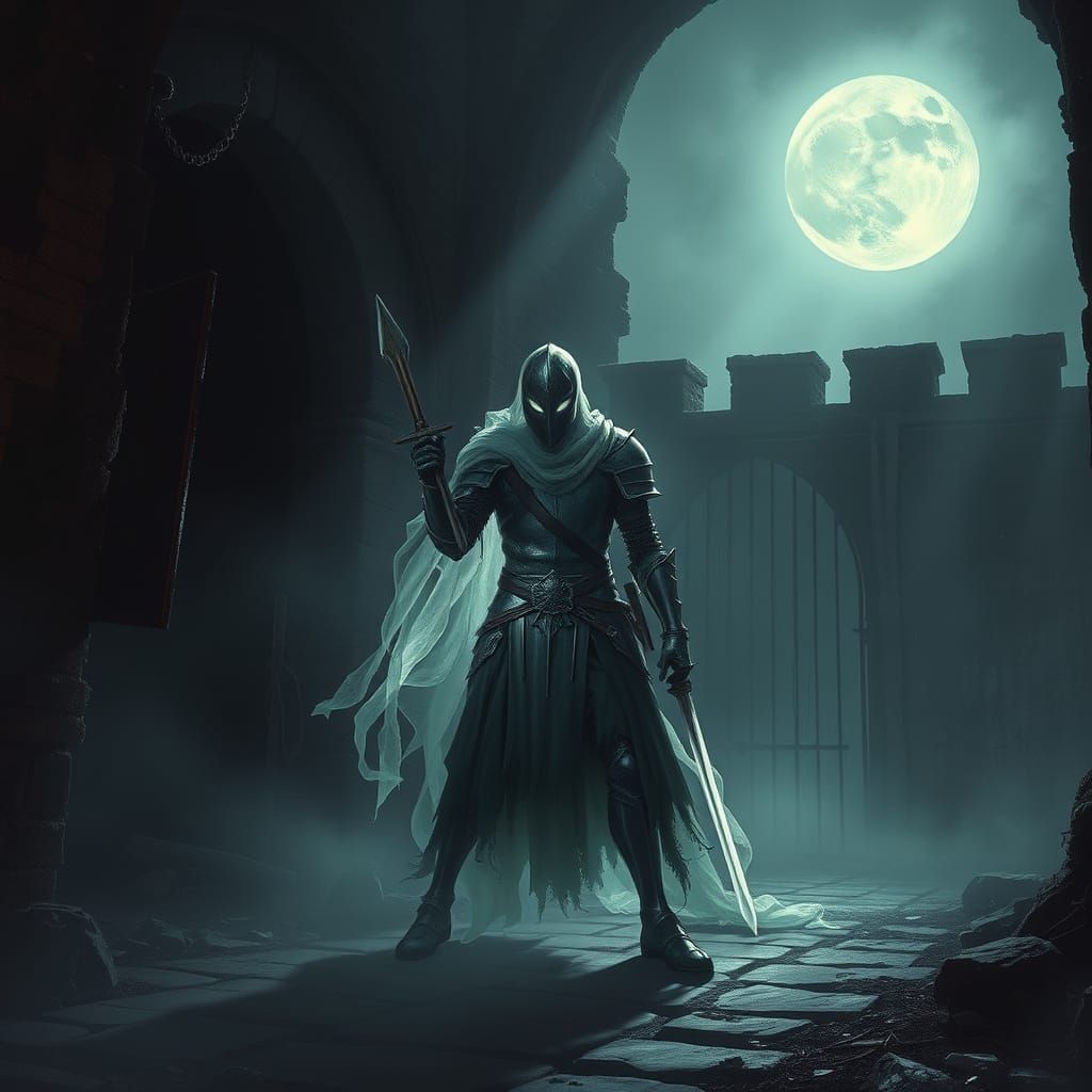 Ethereal Knight Haunts Forgotten Castle - AI Art
