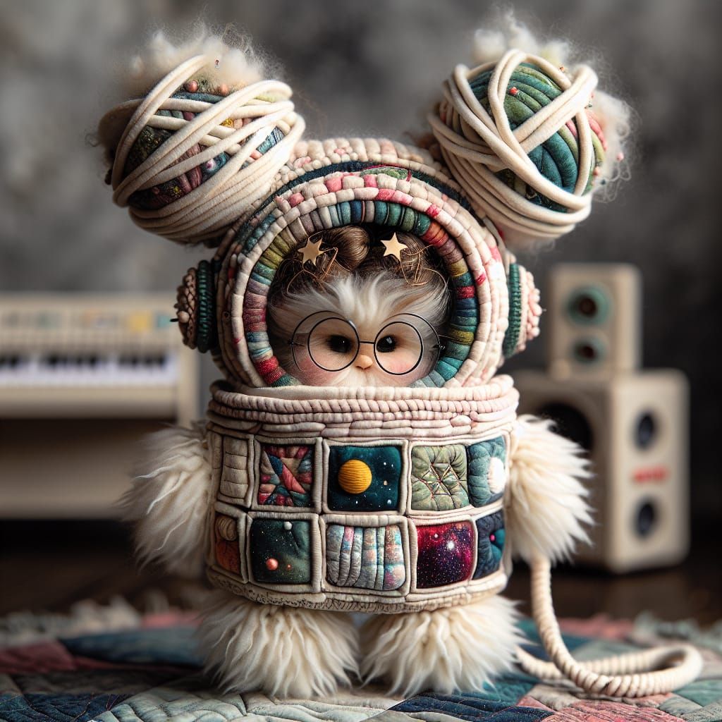 Frivolous Little Fluffy Person Wearing Sci-Fi Macrame Sci-Fi Pompom Space-Buns & Sci-Fi Quilted ...