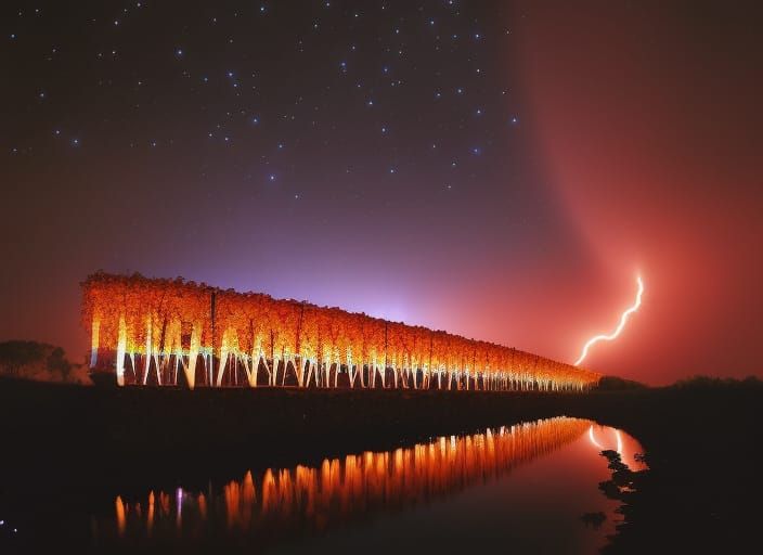 Bioluminescent grapefield, with colorful illuminated lots of grapes ...
