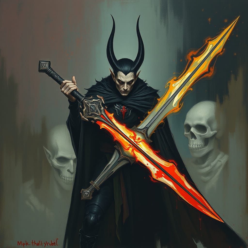 Surreal Vampire Lord Wields Ethereal Elemental Swo... - AI Art