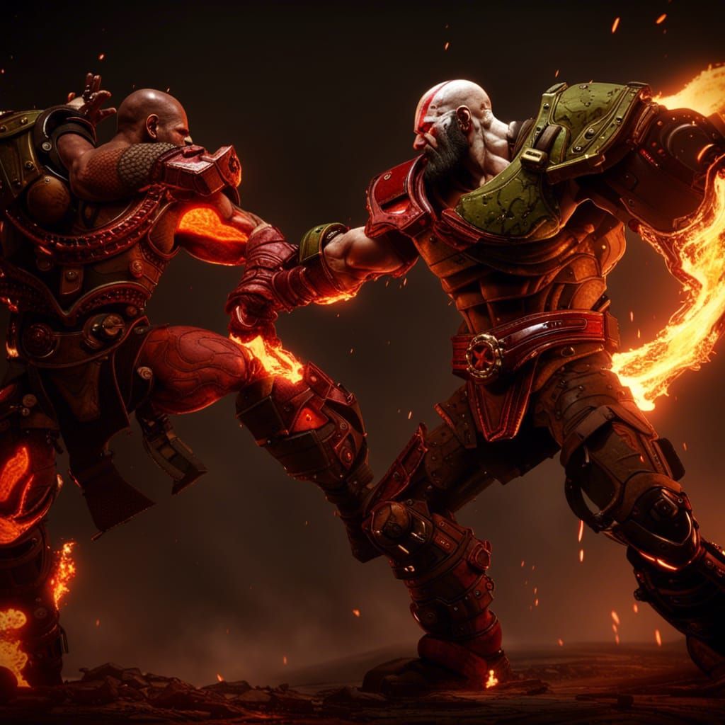 Doomslayer Fighting Kratos - AI Generated Artwork - NightCafe Creator