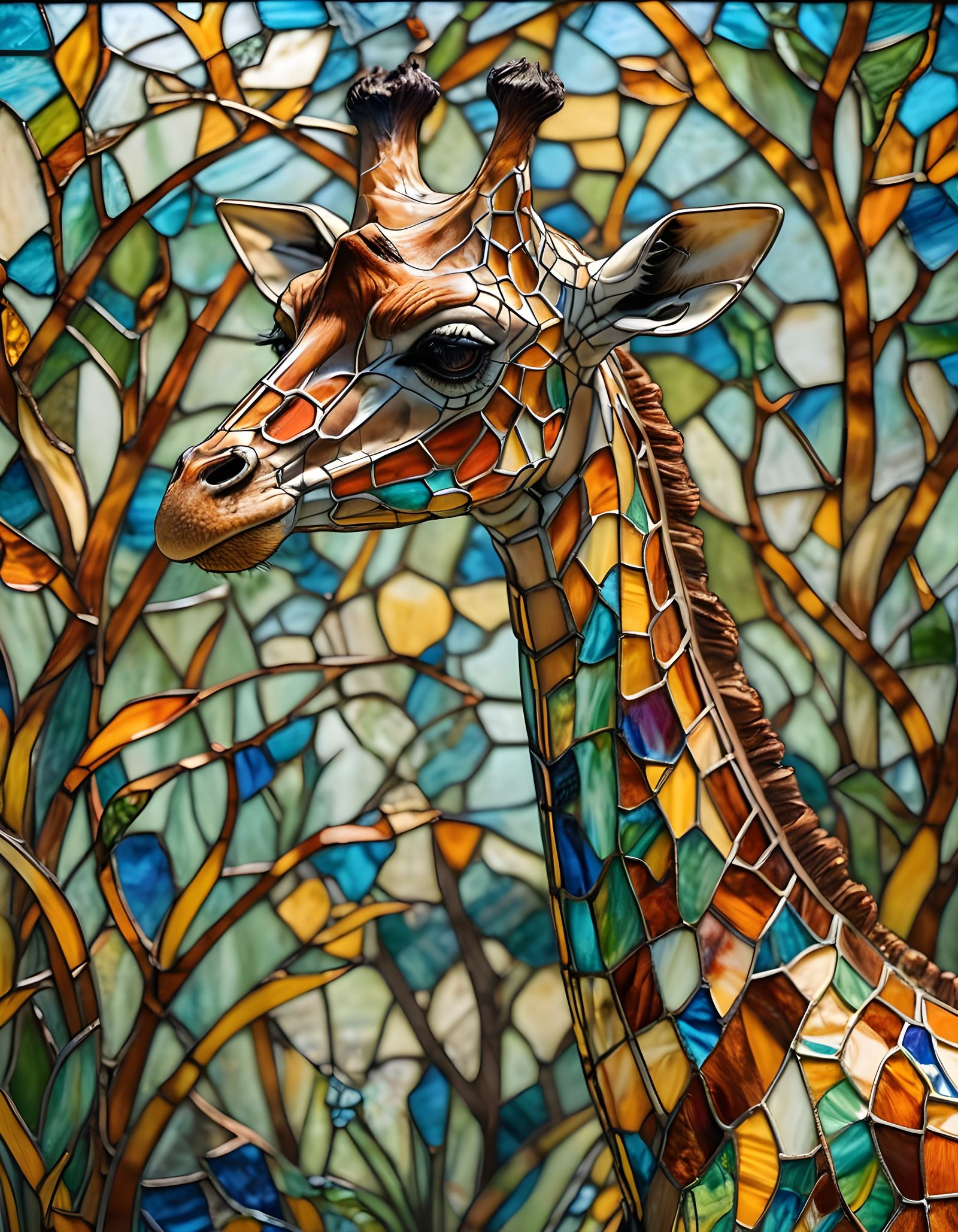 Giraffe in stunning stained glass - Giraffe in Vibrant Stain...