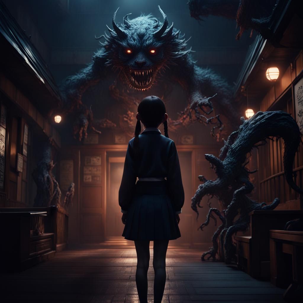 A Japanese girl encountering a particularly malevolent Oni - AI ...