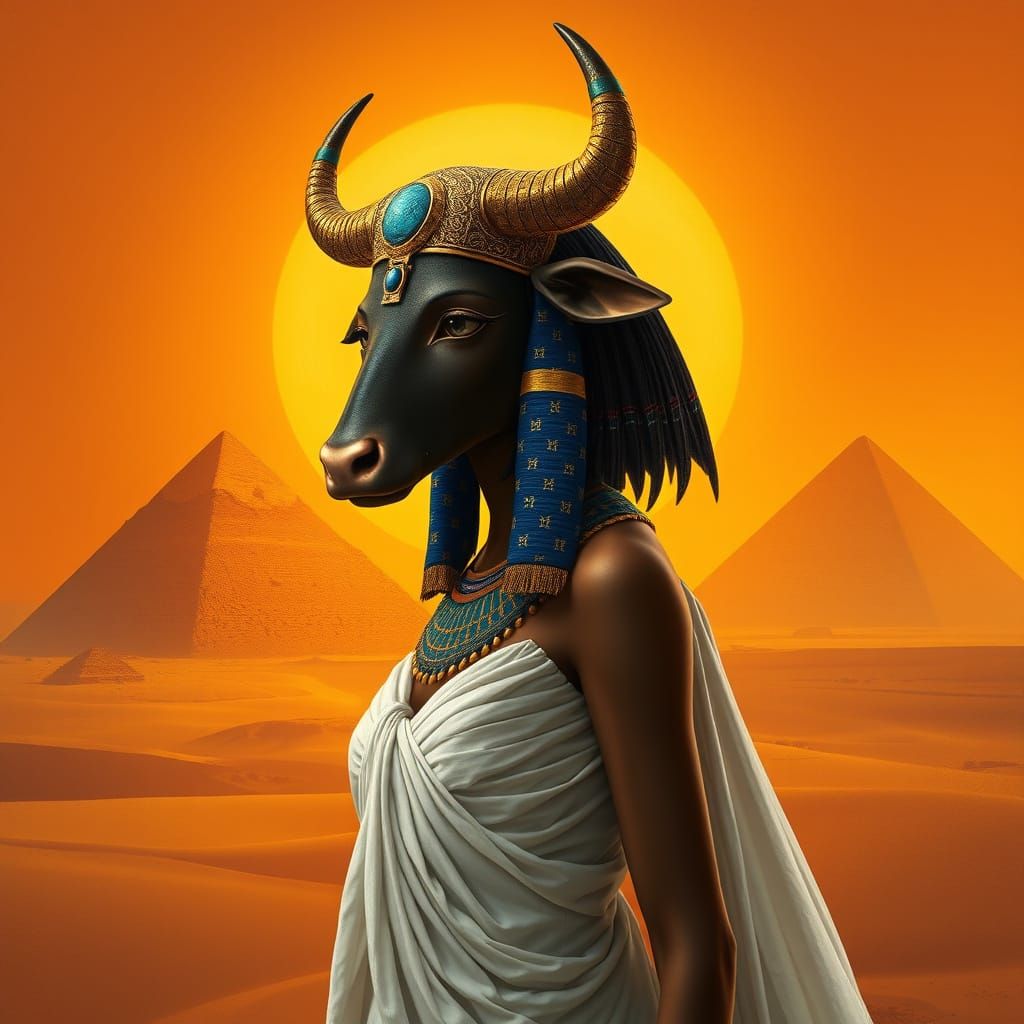 Egyptian Nubian Goddess Hathor With A Cow's Head & A Supple, Slender ...