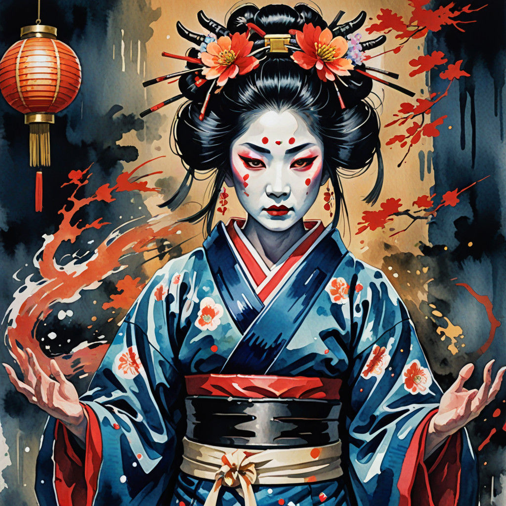 Japanese Ghost Demon Geisha in Epic Impressionist ... - AI Art