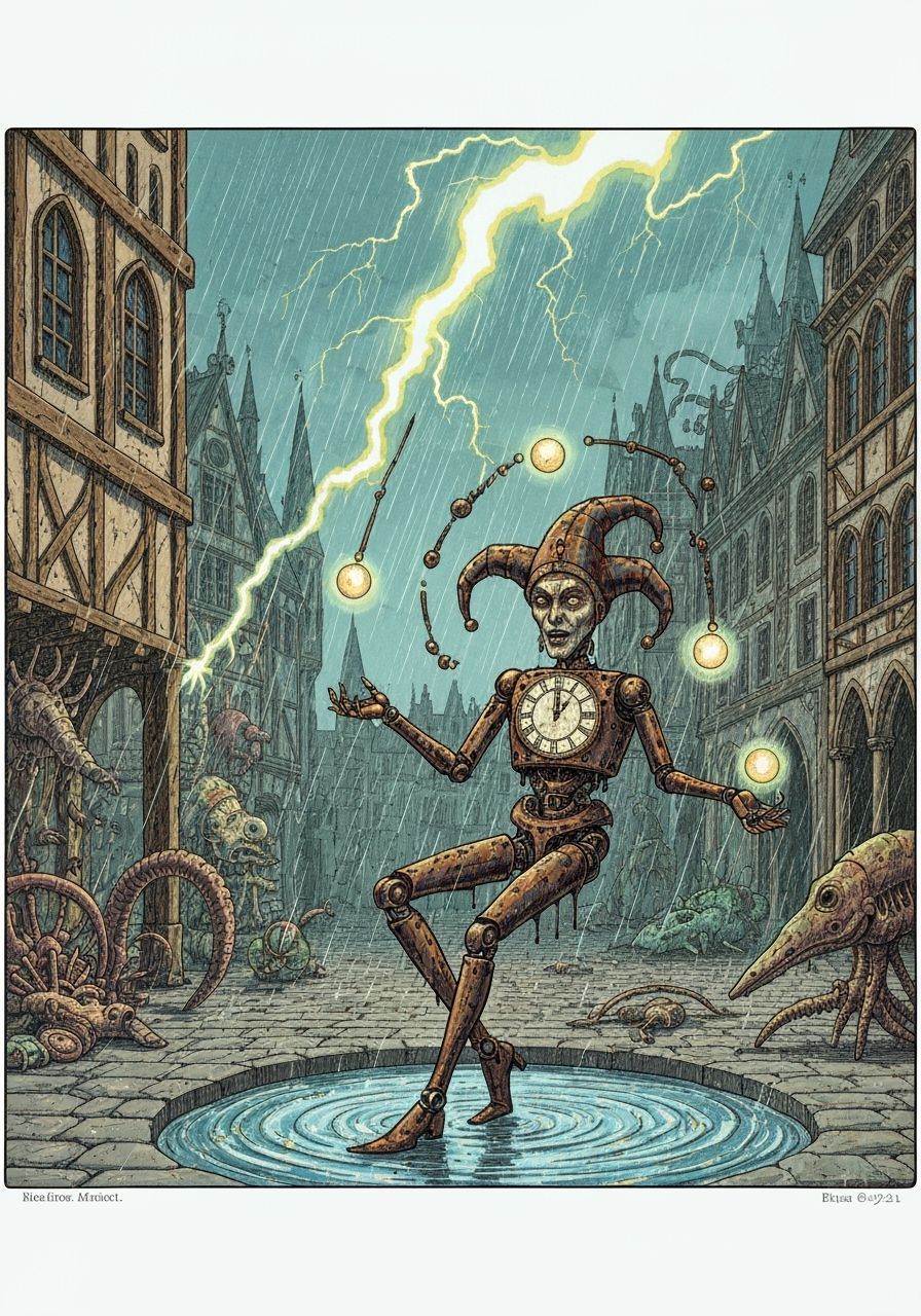 Rusting in the rain - Automaton-Jester Paralyzed by Rain, Co...