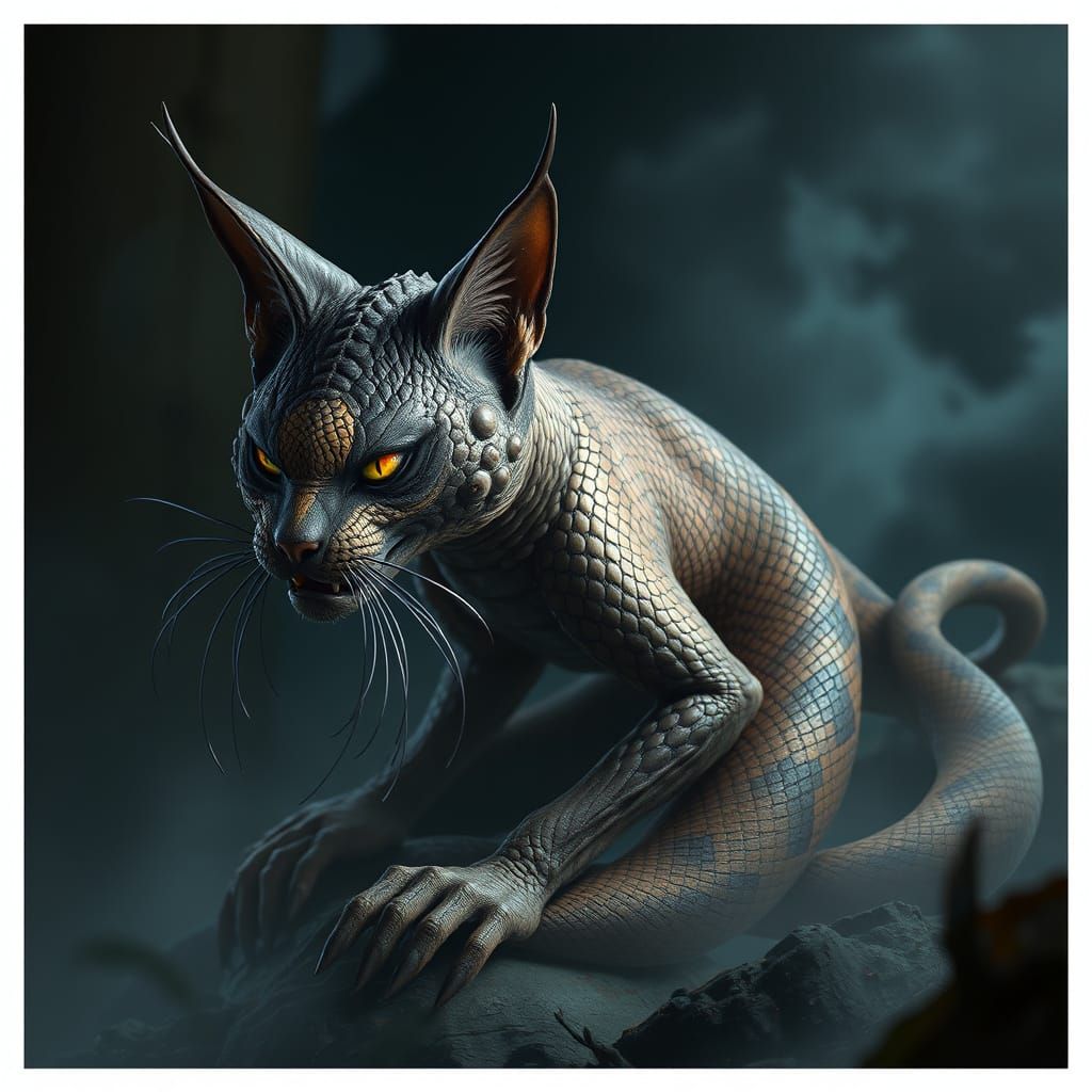 Tatzelwurm - Eerie Half-Cat Half-Snake Creature in Matte Pai...