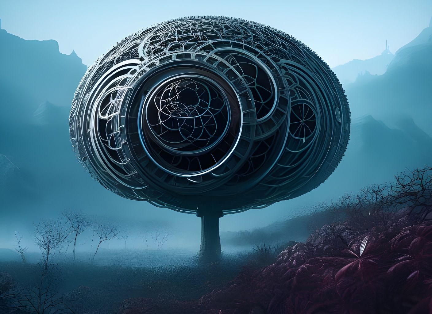 Alien Biomechanical Tree - AI Generated Artwork - NightCafe Creator