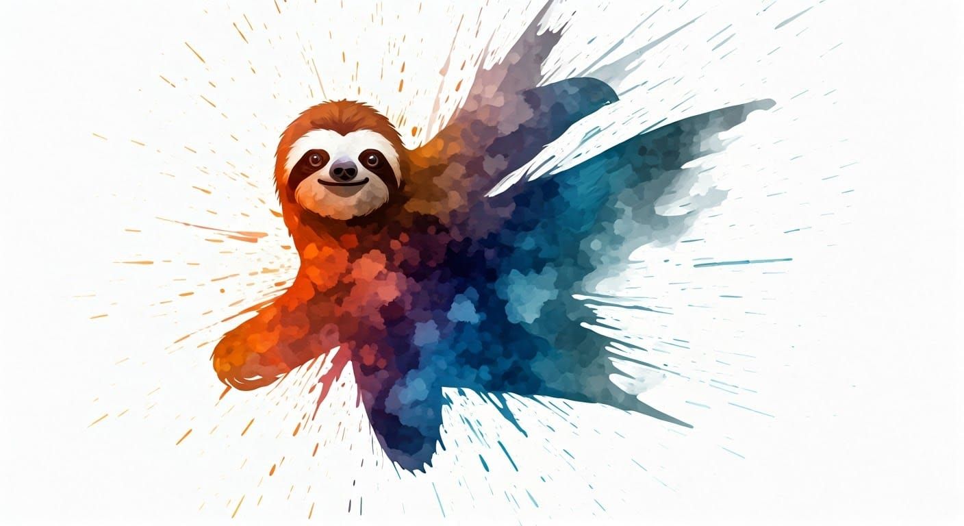 Elegant Sloth Silhouette in Whimsical Ink Splash A... - AI Art