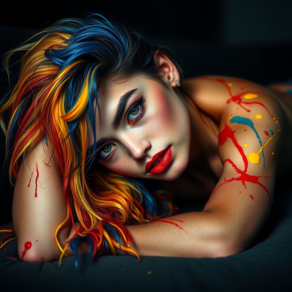 Colorful Woman Reclining in Modern Abstract Style - AI Art