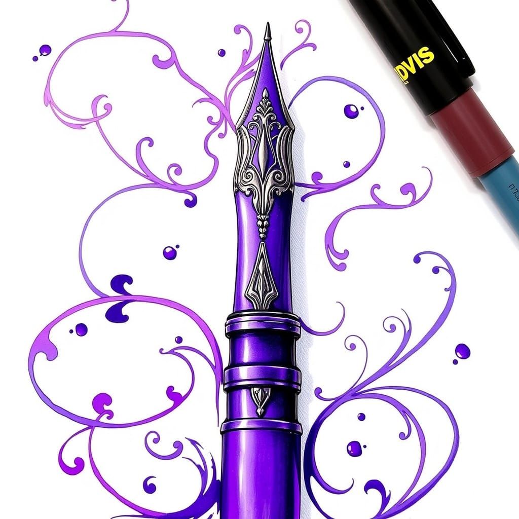 lively purple pen - Expressive Purple Pen in Whimsical Artis...