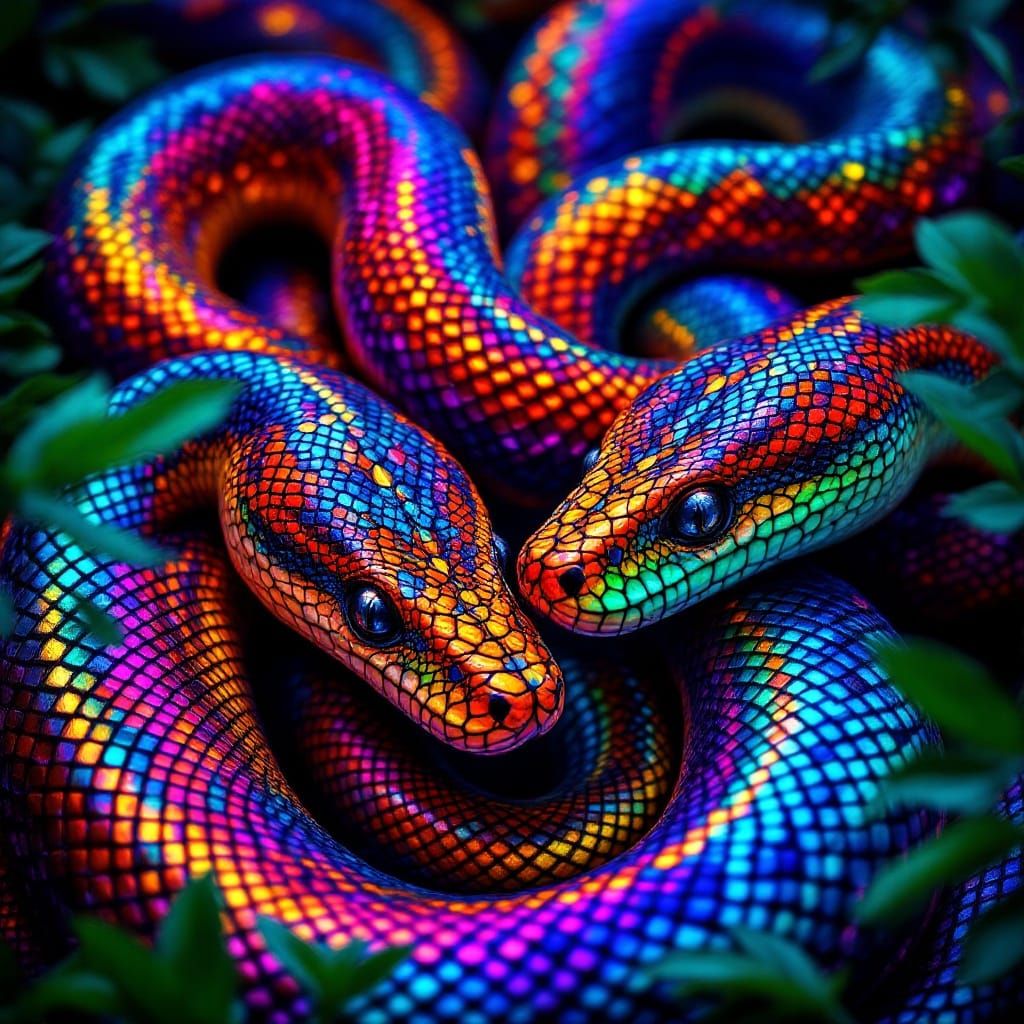 Rainbow Snakes in Intricate Harmony - AI Art