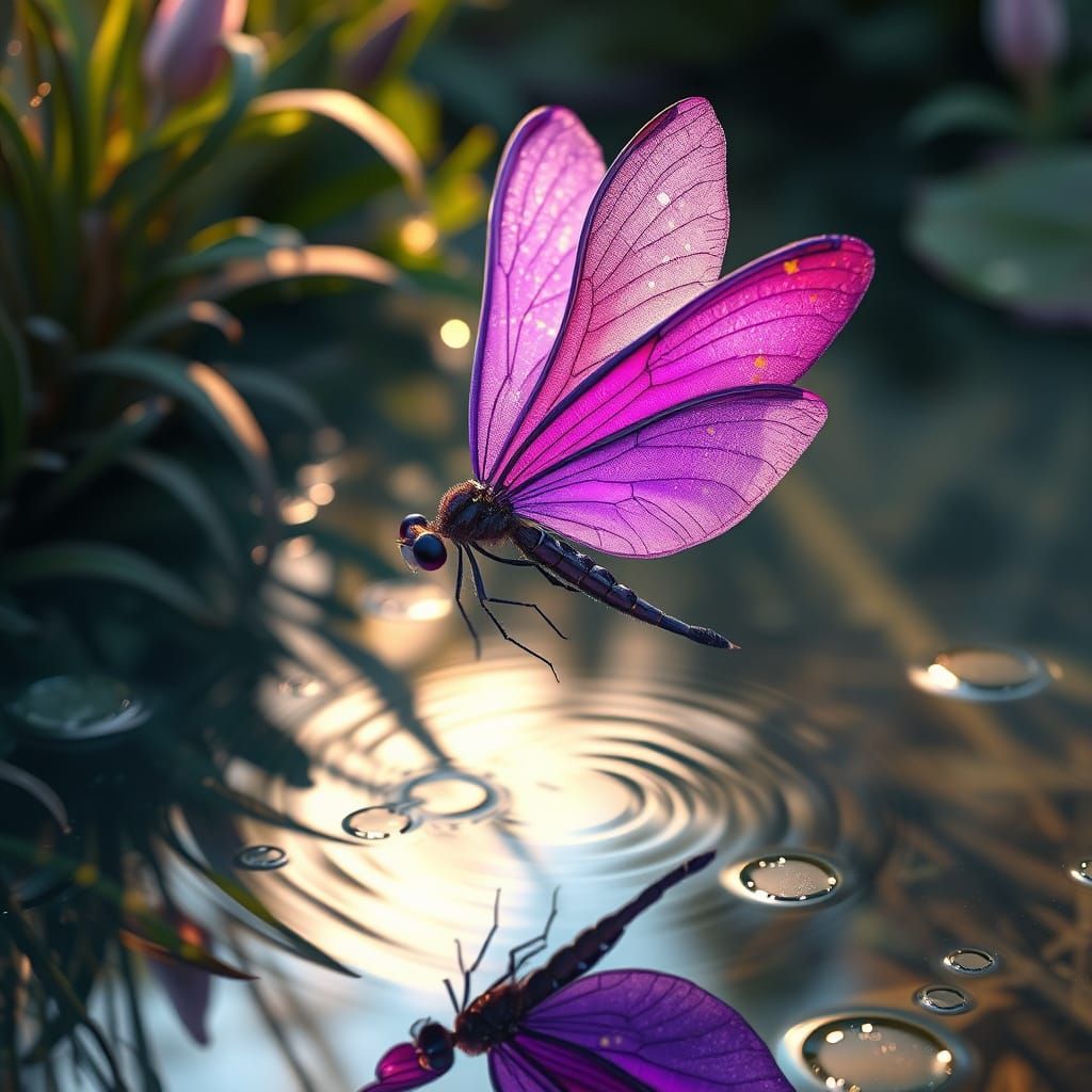 Ethereal Violet Dragonfly in Whimsical, High-Contr... - AI Art