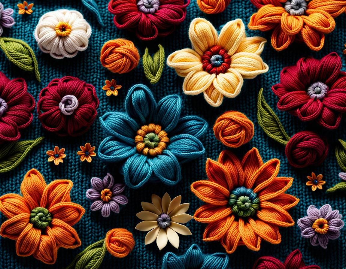 Knitted flowers - AI Generated Artwork - NightCafe Creator