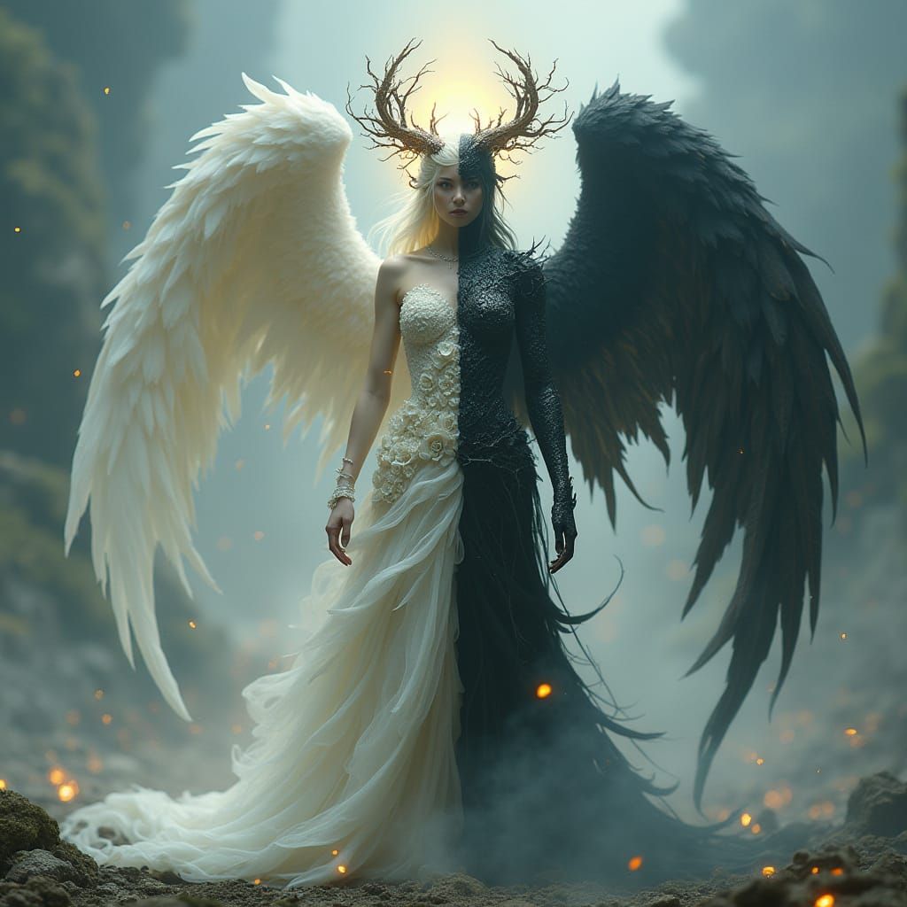 Divine and Dark Female Figure in Ethereal Void - AI Art