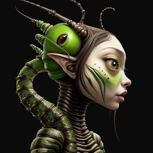 a painting of a bug sitting on top of a vegetable, a surrealist painting, by Android Jones ...