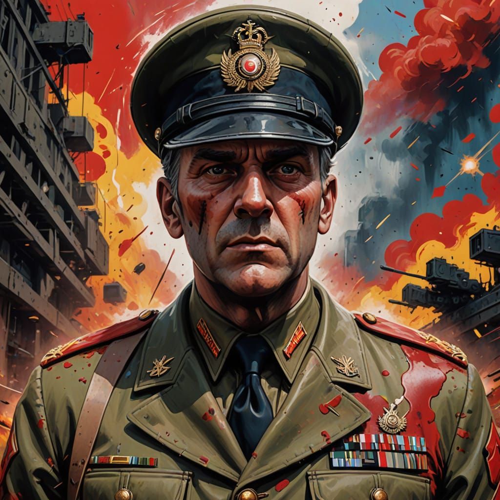 Stoic Soldier Confronts Menacing Meatloaf in a Viv... - AI Art