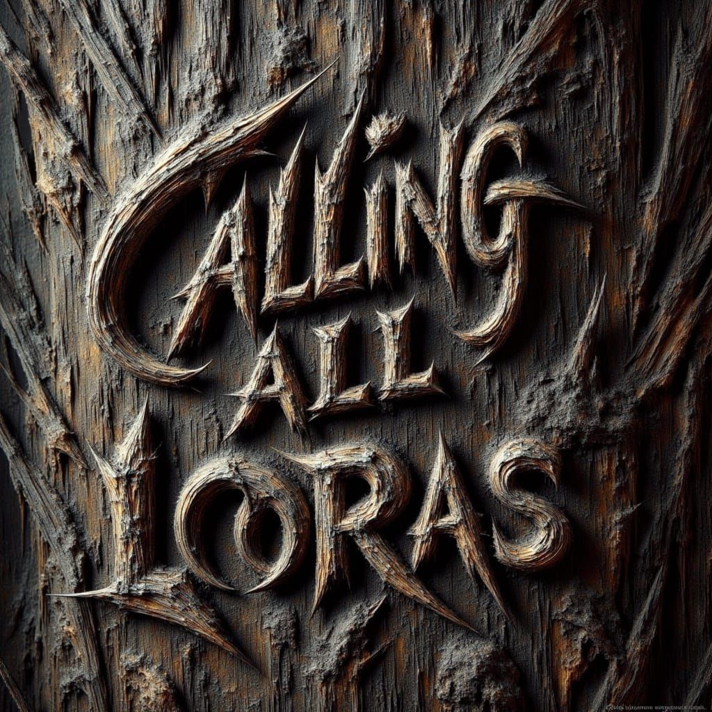 Corroded Text Emerging from Tree Bark - AI Art