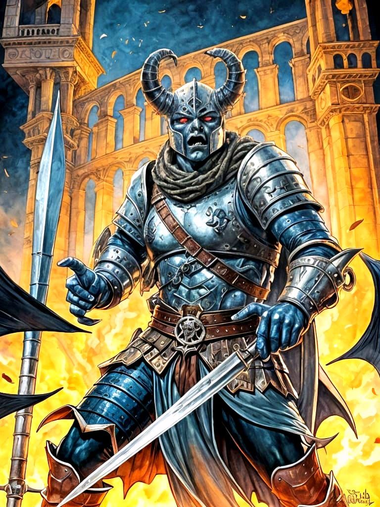 Gothic Devil Brawler in a Fiery Arena Scene - AI Art