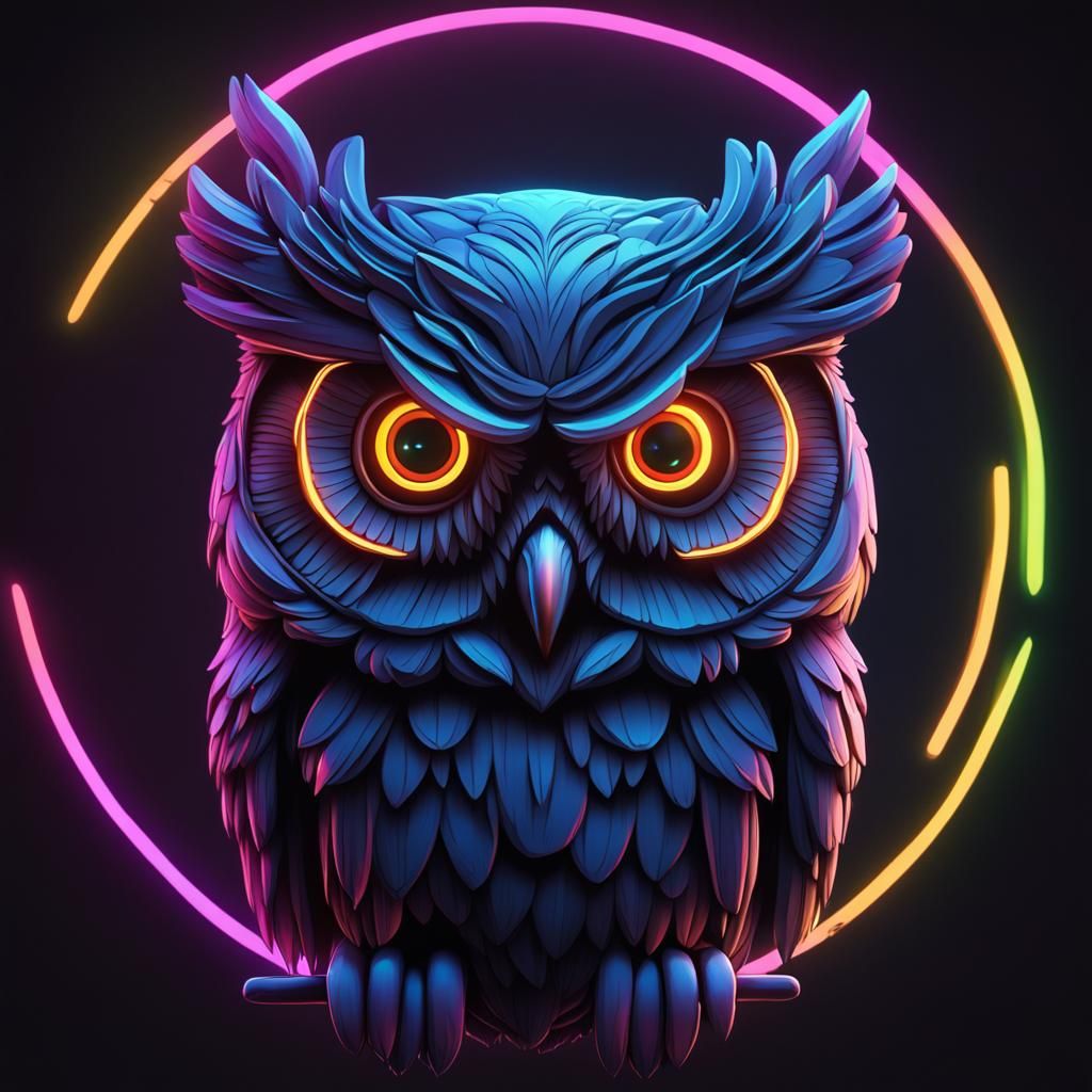 Neon owl against a dark background, detailed hyperrealism --ar 4:5 ...