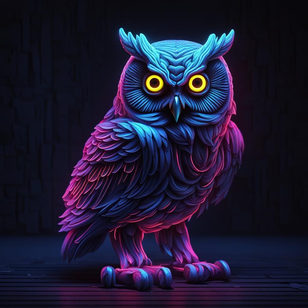 Neon owl against a dark background, detailed hyperrealism --ar 4:5 ...