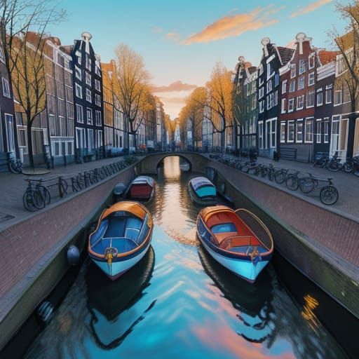 Vibrant Amsterdam Canal Houses in Abstract Express... - AI Art