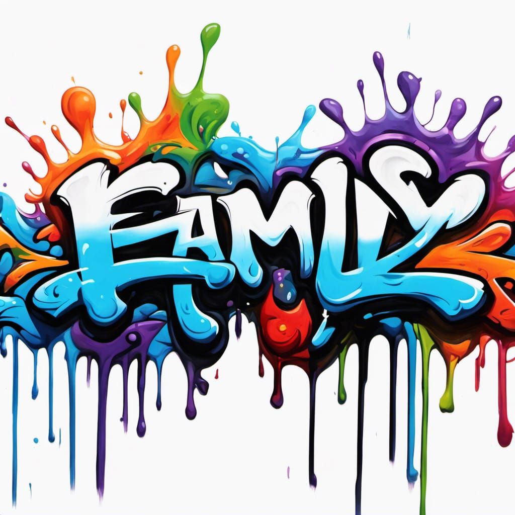 the word "Family" in graffiti art, splash art, street art, spray paint ...