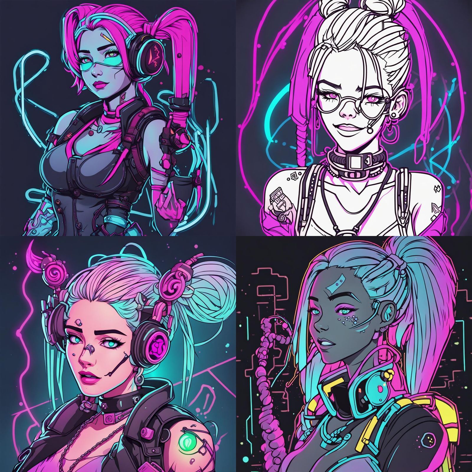 Character Jinx in neon line art - AI Generated Artwork - NightCafe Creator