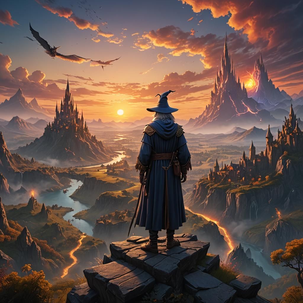 Wizard overlooking a sunset - AI Generated Artwork - NightCafe Creator
